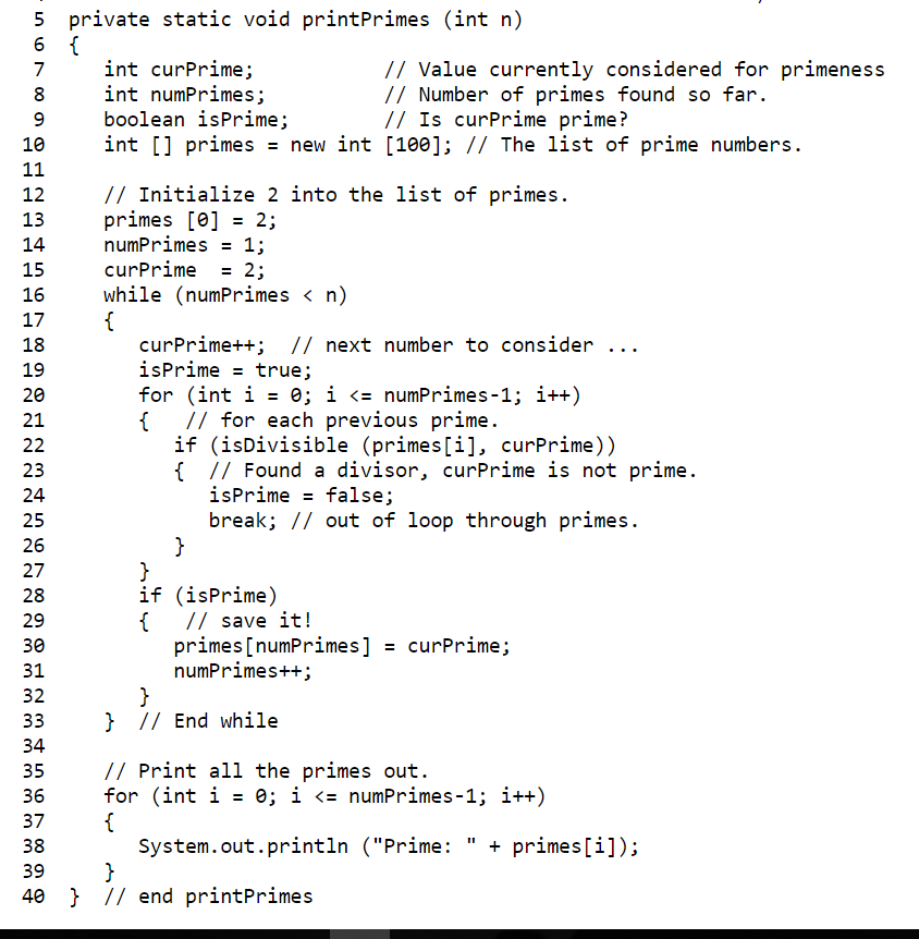 Solved Use the method printPrimes() for questions a–f below. | Chegg.com
