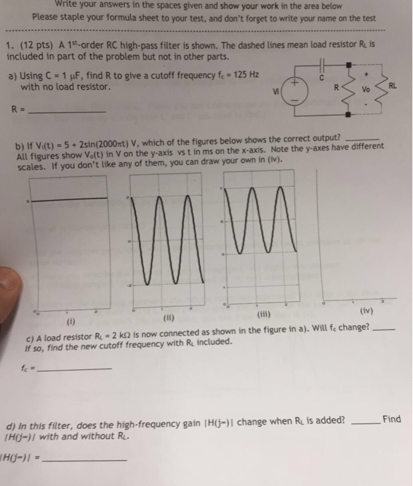Solved A 1st-order RC high-pass filter is shown. The dashed | Chegg.com