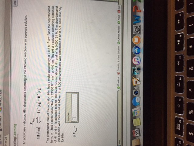 Solved An acid-base indicator, HIn dissociates according to | Chegg.com
