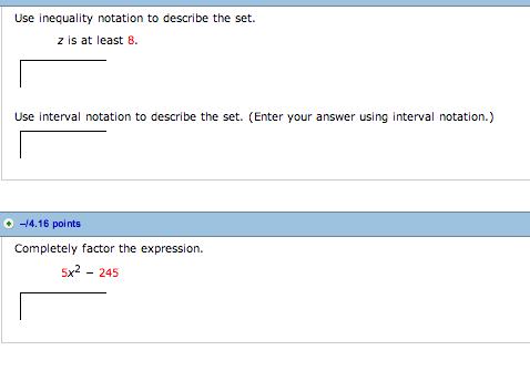 Solved Use inequality notation to describe the set. z is at | Chegg.com