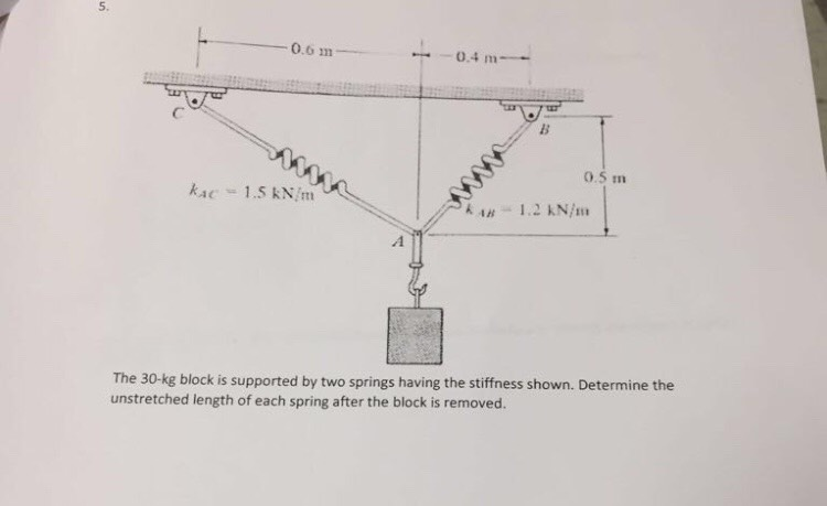 Solved 5. 0.6 1m 0.5 m 4C 1 The 30-kg block is supported by | Chegg.com