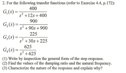 Solved For the following transfer functions (refer to | Chegg.com