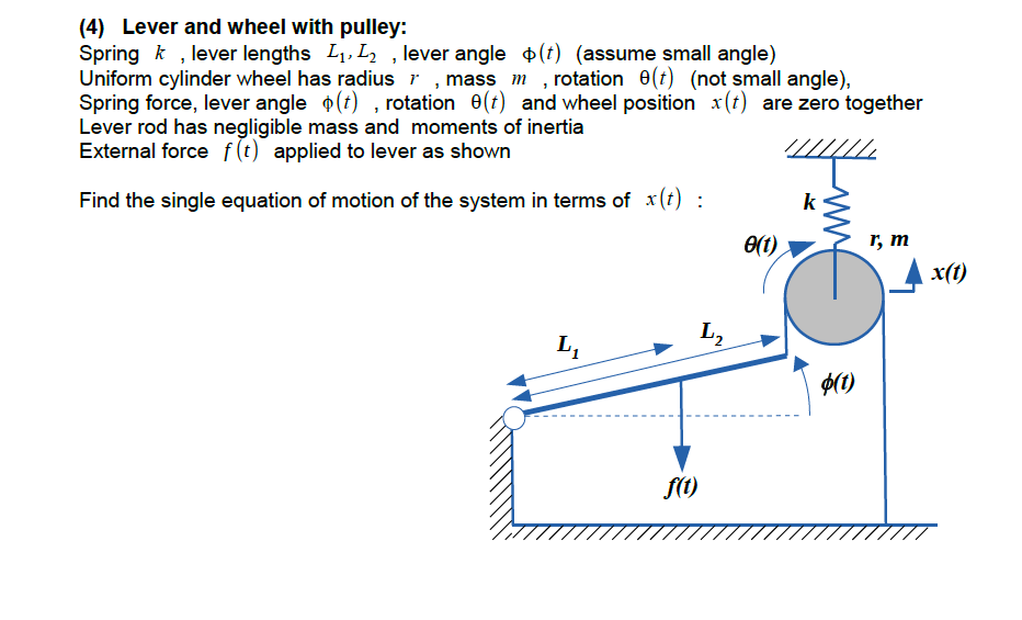 Solved (4) Lever and wheel with pulley: Spring k , lever | Chegg.com