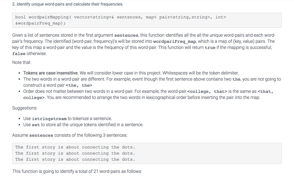 Solved 2. identify unique word-pairs and calculate their | Chegg.com