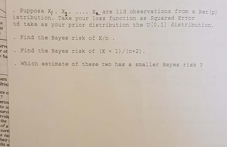 Solved Suppose X, X,, . .. , X are iid observations from a | Chegg.com