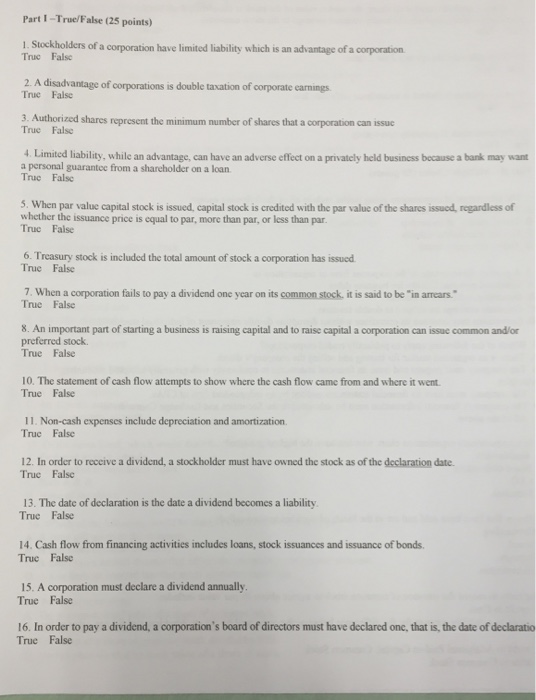 Solved Stockholders of a corporation have limited liability | Chegg.com