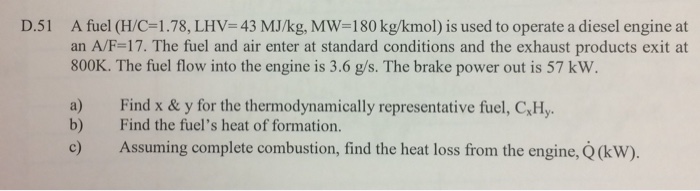 Solved A fuel (H/C=1.78, LHV= 43 MJ/kg, MW=180 kg/kmol) is | Chegg.com