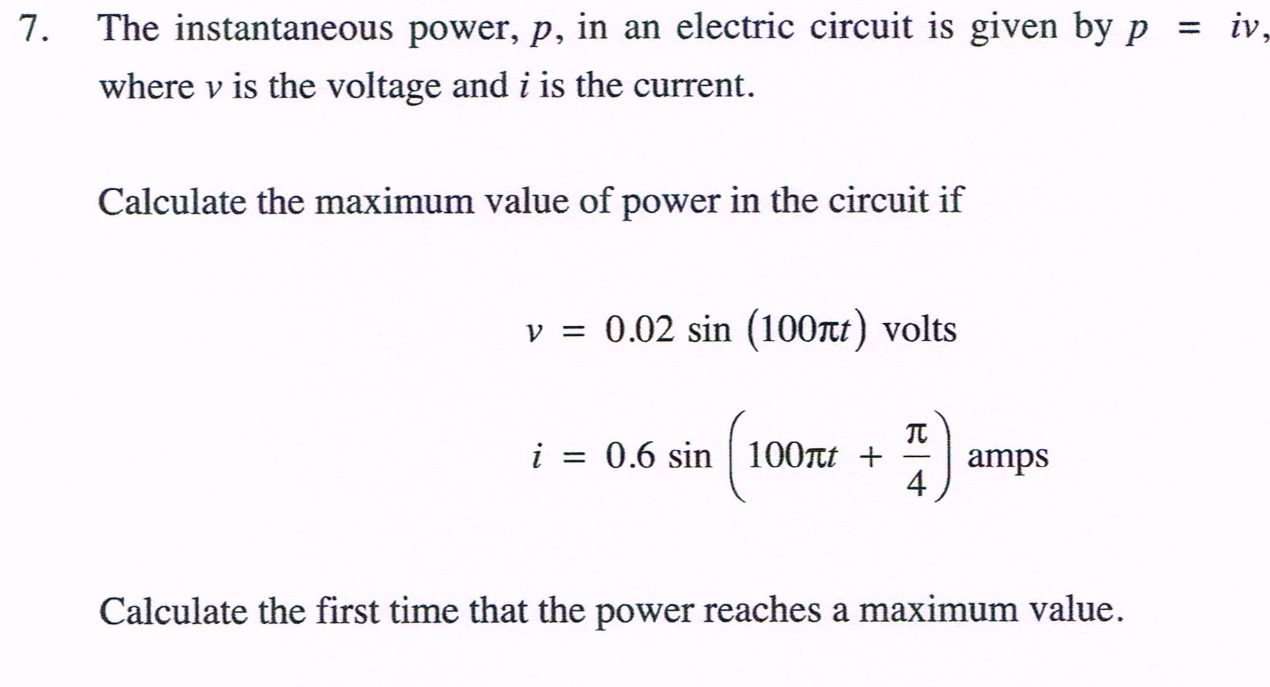 Solved The instantaneous power, p, in an electric circuit is | Chegg.com