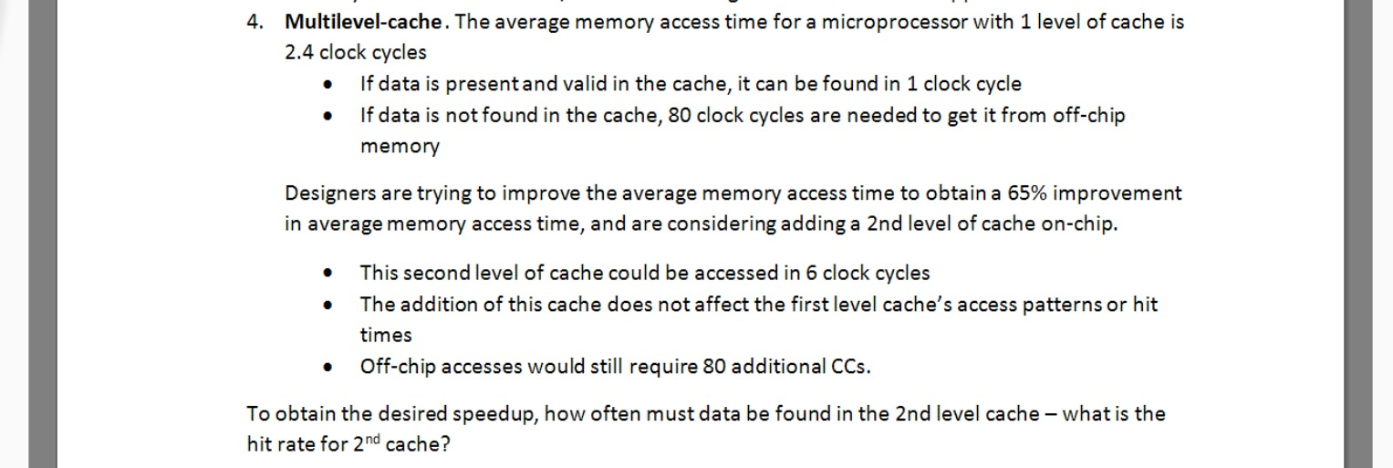 Solved The Average Memory Access Time For A Microprocessor 