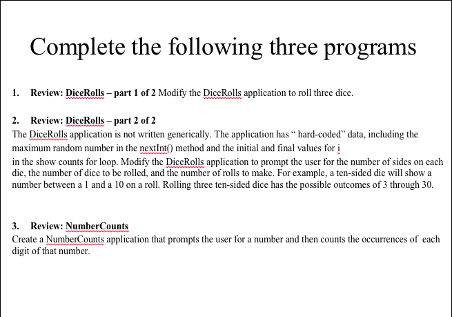 Solved Complete the following three programs 1. Review: | Chegg.com