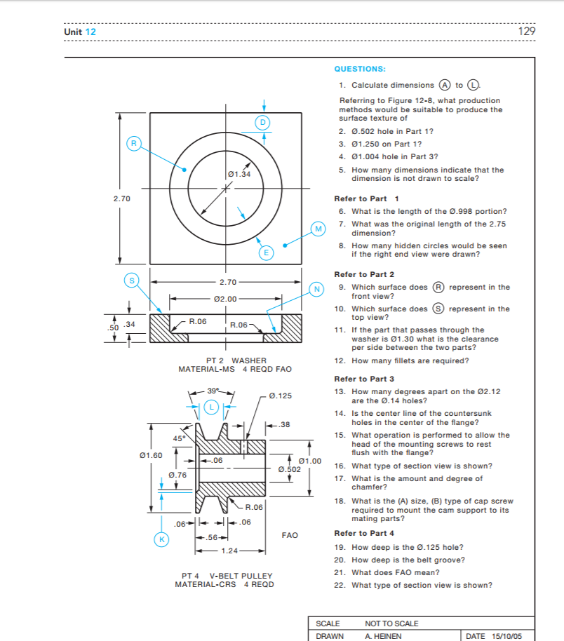 Solved Unit 12 129 QUESTIONS 1. Calculate dimensions (A) to | Chegg.com