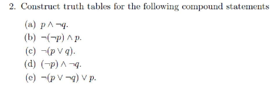 Solved 2. Construct truth tables for the following compound | Chegg.com