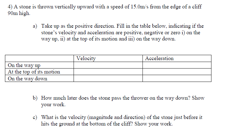 Solved A stone is thrown vertically upward with a speed of | Chegg.com