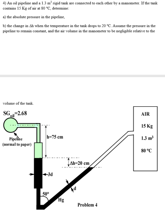 Solved 4) An oil pipeline and a 1.3 m rigid tank are | Chegg.com