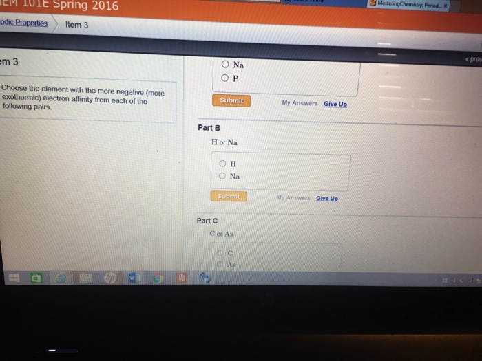 Solved choose the element with the more negative (more | Chegg.com