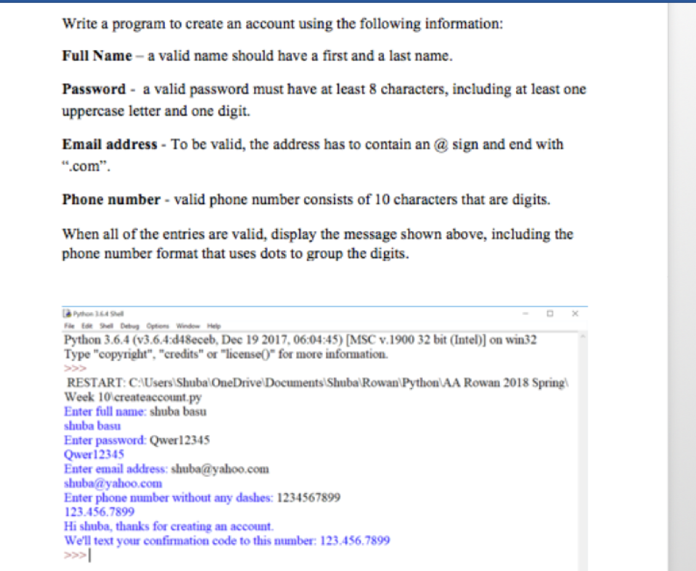 Solved Write a program to create an account using the | Chegg.com