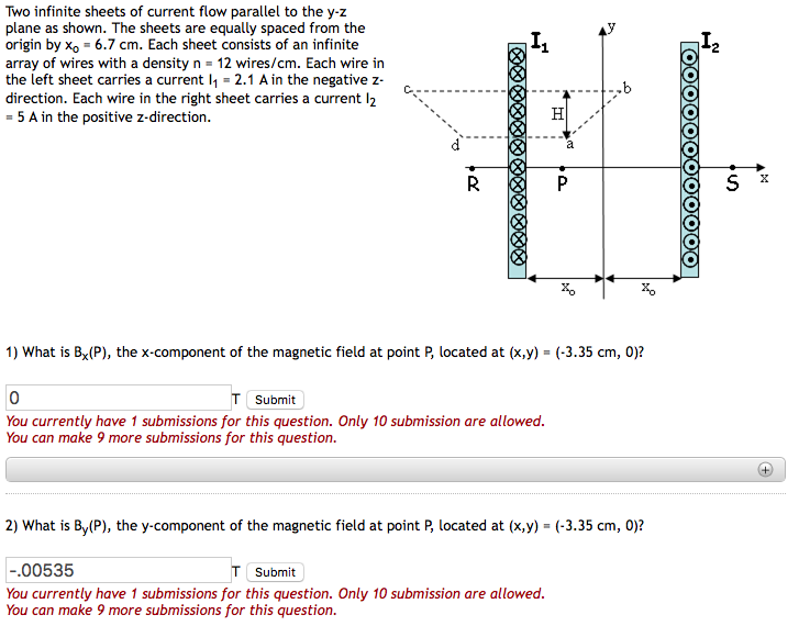 Solved Two infinite sheets of current flow parallel to the | Chegg.com