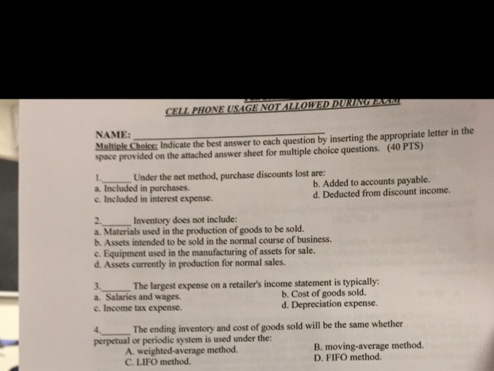 Solved: _______ Under The Net Method, Purchase Discounts L... | Chegg.com