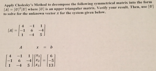 Solved Apply Cholesky's Method to decompose the following | Chegg.com