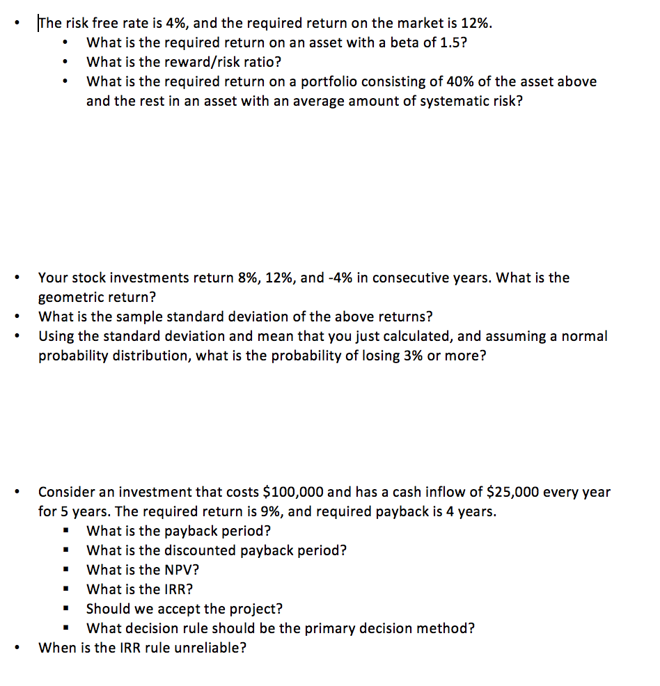 Solved The risk free rate is 4%, and the required return on | Chegg.com