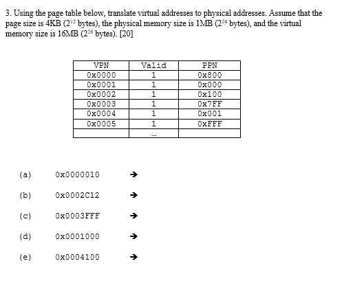 Solved 3. Using the page table below, translate virtual | Chegg.com