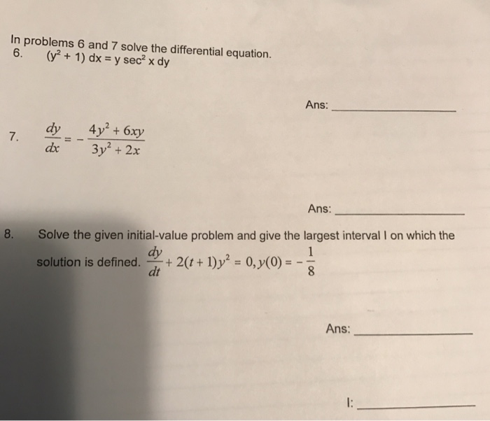 Solved Solve the differential equation. (y^2 + 1) dx = y | Chegg.com
