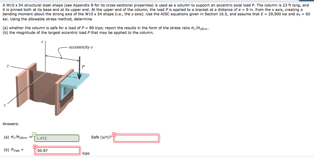 Solved A W10 x 54 structural steel shape (see Appendix B for | Chegg.com