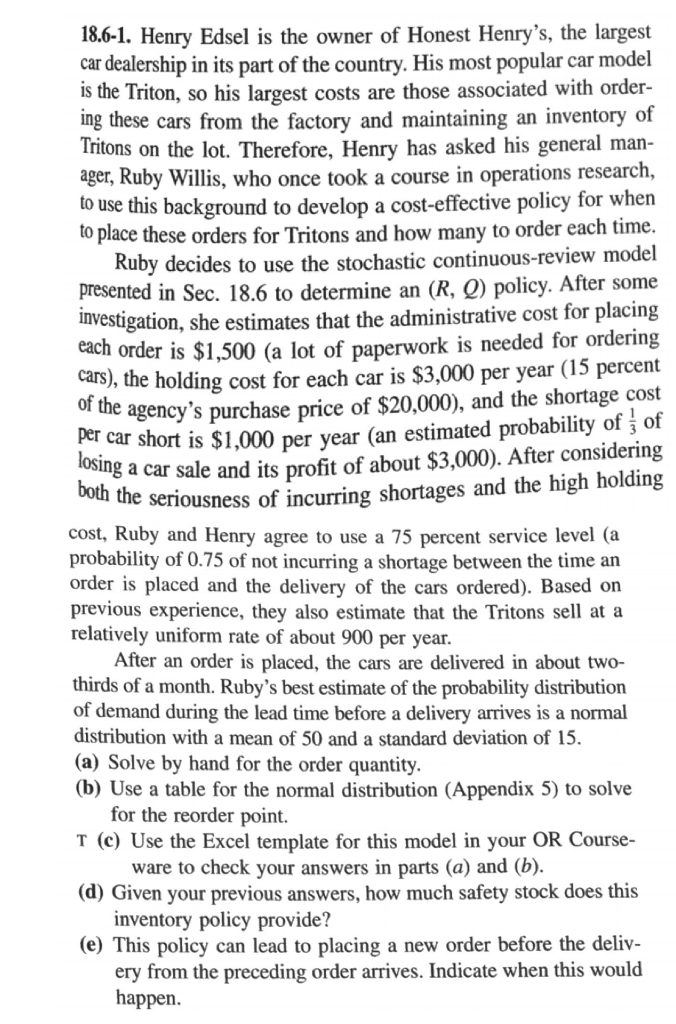 Solved 18.6-1. Henry Edsel is the owner of Honest Henry's, | Chegg.com