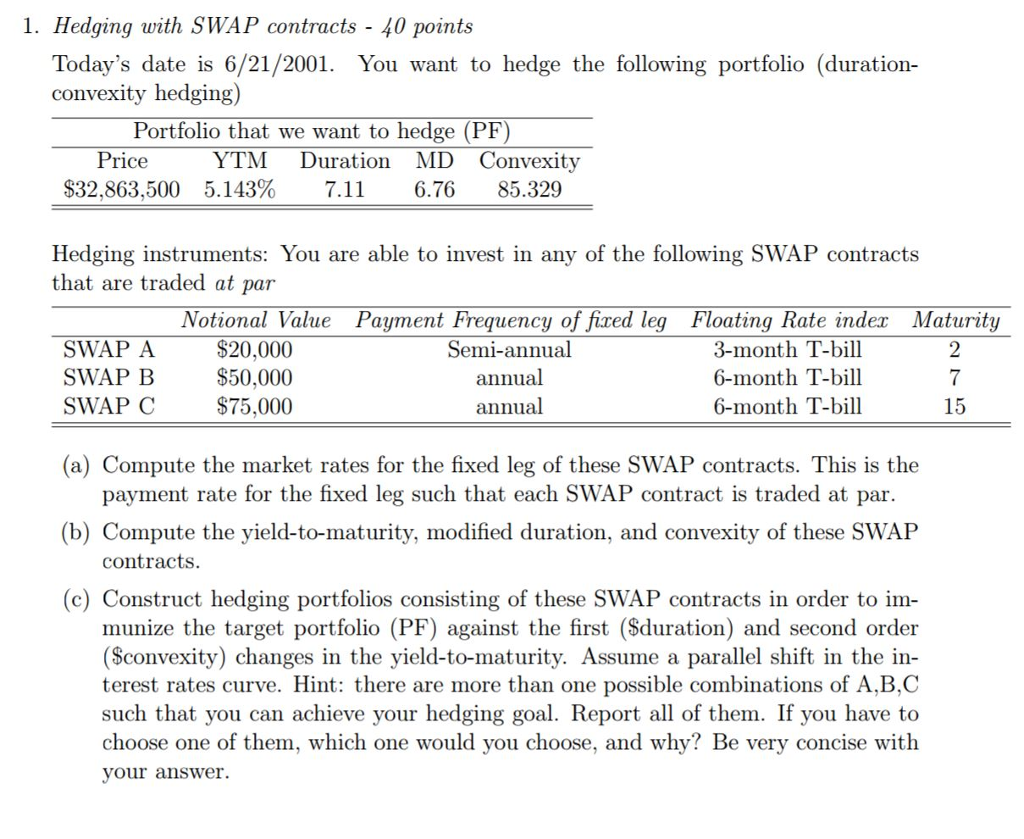 Solved Hedging with SWAP contracts - 40 points Today's date | Chegg.com