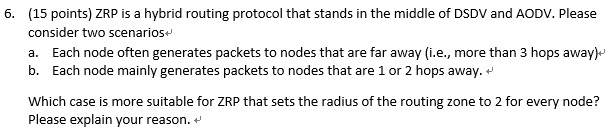 Solved (15 points) ZRP is a hybrid routing protocol that | Chegg.com