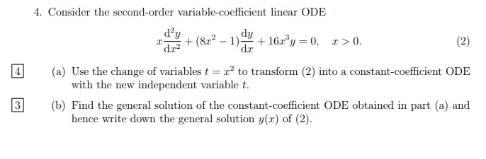 Solved 4. Consider the second-order variable-coefficient | Chegg.com Solved 4. Consider the second-order variable-coefficient | Chegg.com
