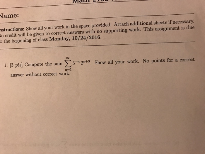 Solved Instructions: Show all your work in the space | Chegg.com