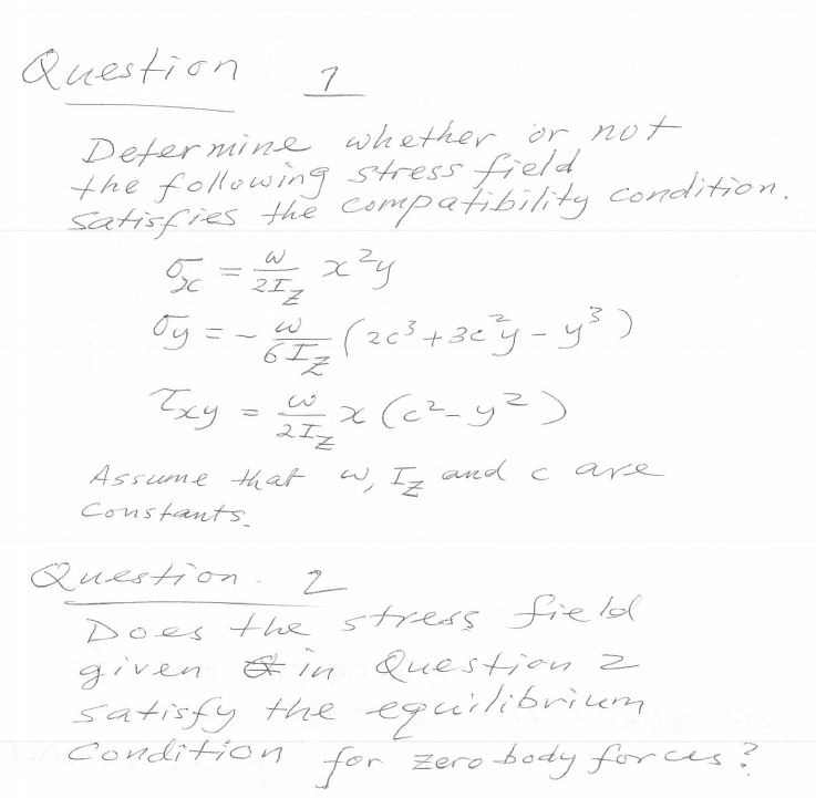 Solved Determine whether or not the following stress field | Chegg.com