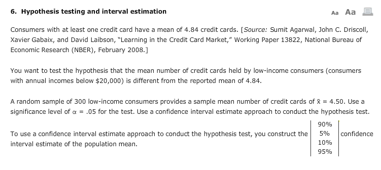 Solved 6 Hypothesis Testing And Interval Estimation