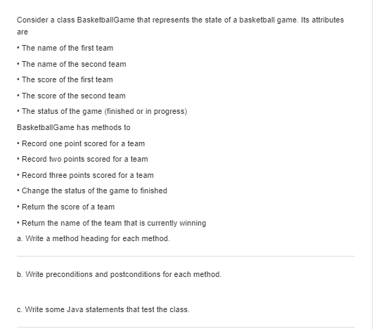 Solved Consider a class BasketballGame that represents the | Chegg.com