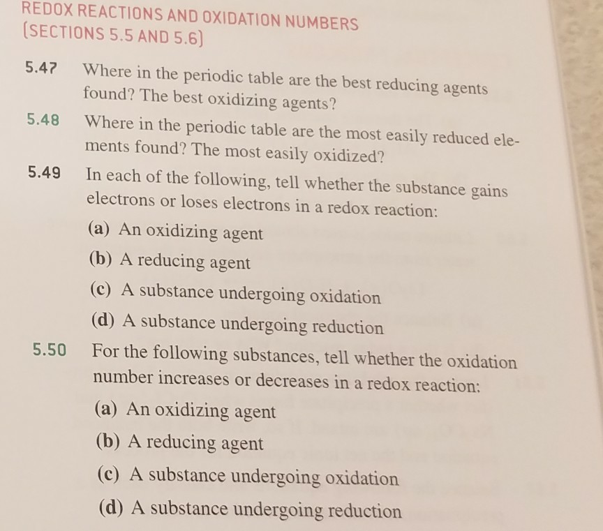 Solved REDOX REACTIONS AND OXIDATION NUMBERS SECTIONS 5.5 | Chegg.com