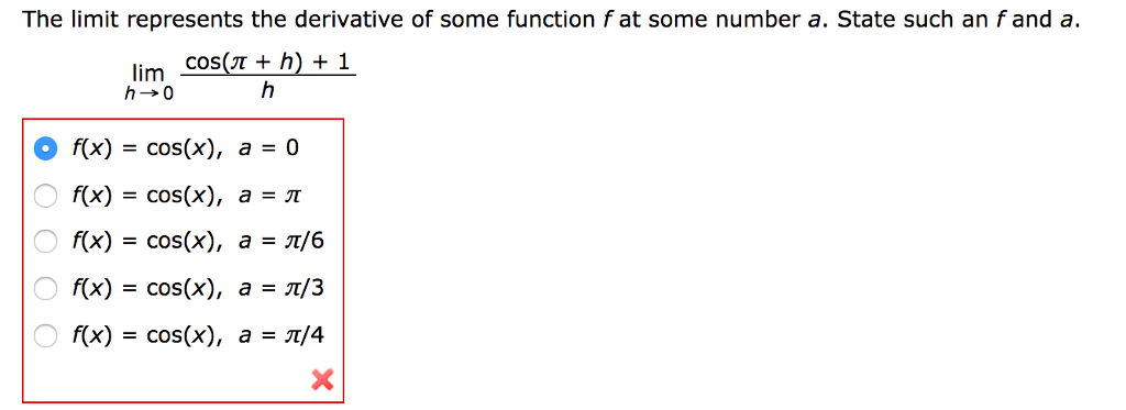 Solved The limit represents the derivative of some function | Chegg.com