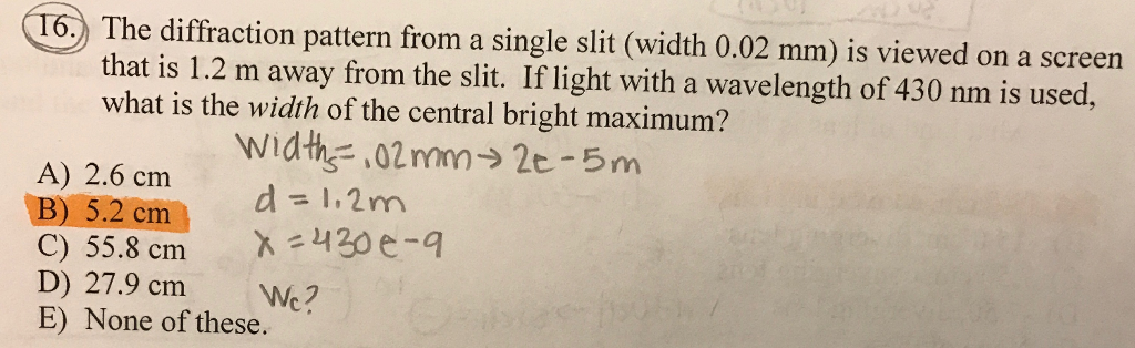 Solved The diffraction pattern from a single slit (width | Chegg.com