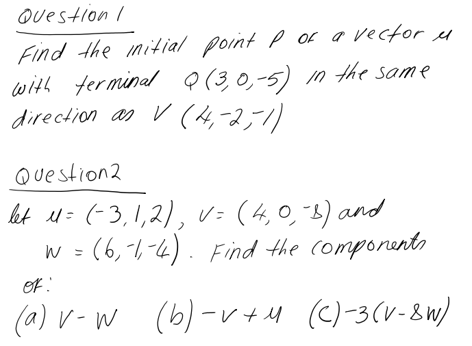 Solved Find the initial point P of a vector mu with terminal | Chegg.com