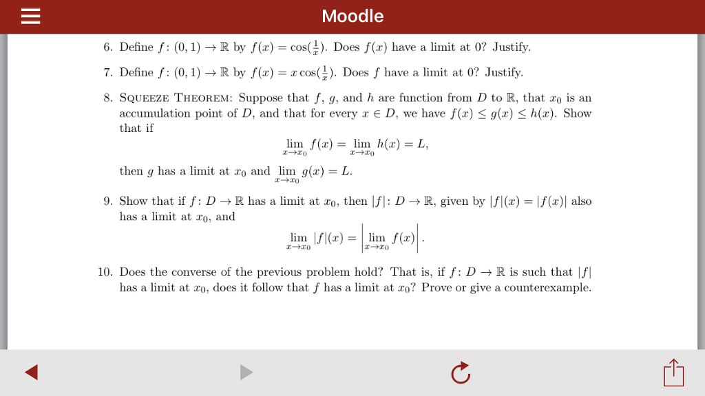 Solved Moodle 6. Define f: (0, 1) → R by f(x) = cos佳). Does | Chegg.com