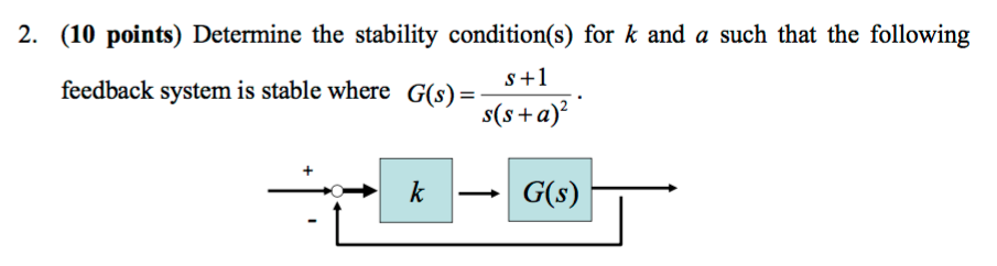 Solved Determine the stability condition(s) for k and a such | Chegg.com