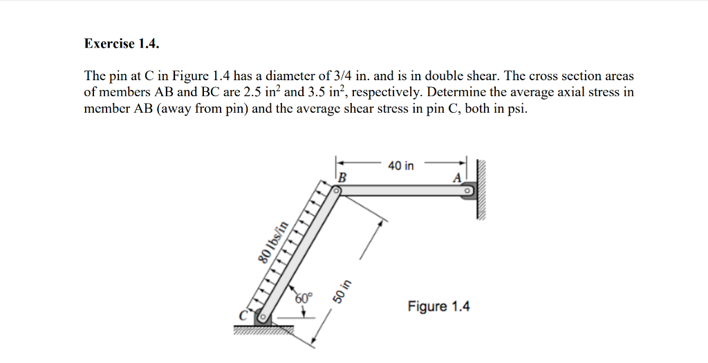 Solved The pin at C in Figure 1.4 has a diameter of 3/4 in. | Chegg.com