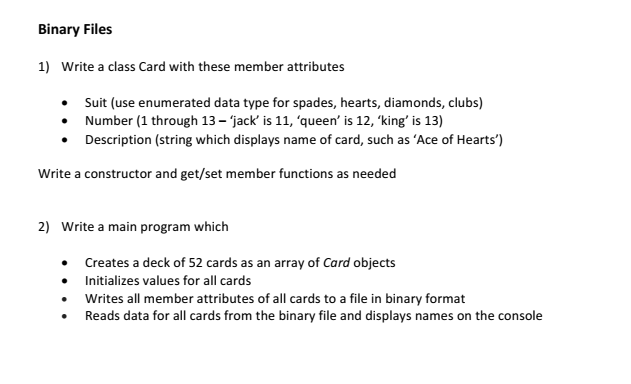 Solved Binary Files 1 Write A Class Card With These Member 