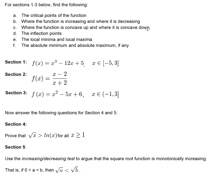 Solved For sections 1-3 below, find the following: a. The | Chegg.com
