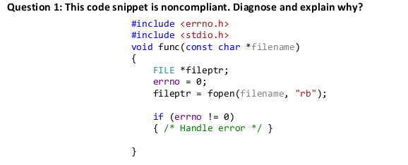 Solved Question 1: This code snippet is noncompliant. | Chegg.com