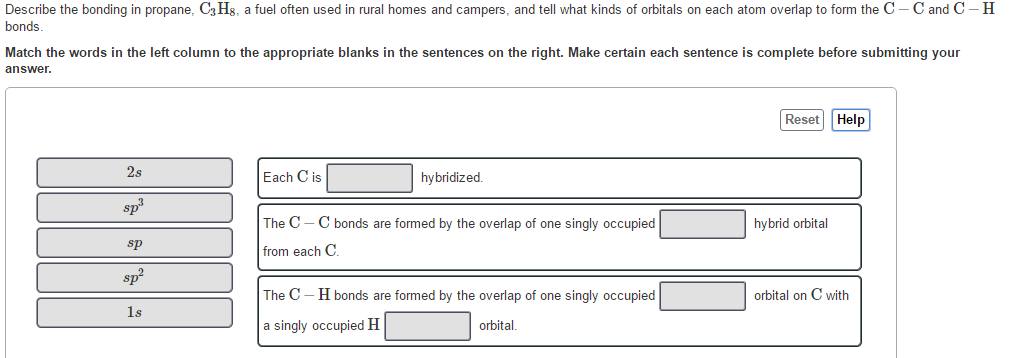 Solved Describe the bonding in propane, C_3H_8, a fuel often | Chegg.com