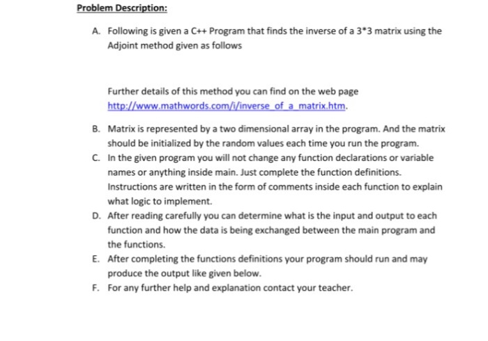 Solved Problem Description: Following is given a C++ | Chegg.com