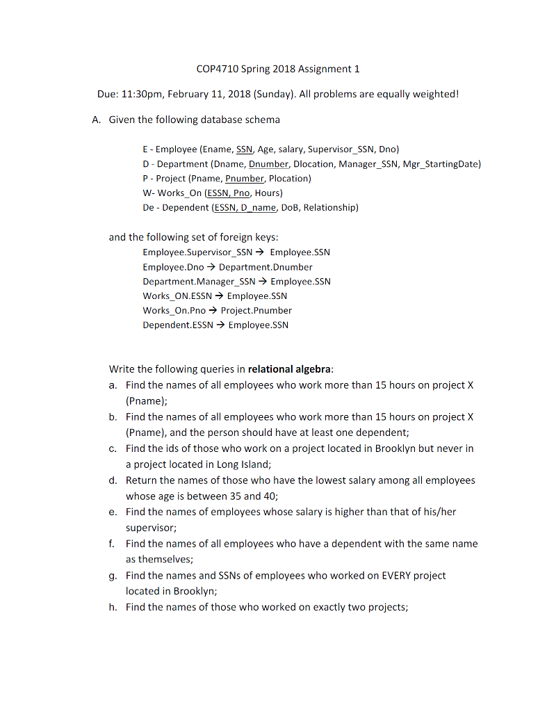 Solved COP4710 Spring 2018 Assignment 1 Due: 11:30pm, | Chegg.com