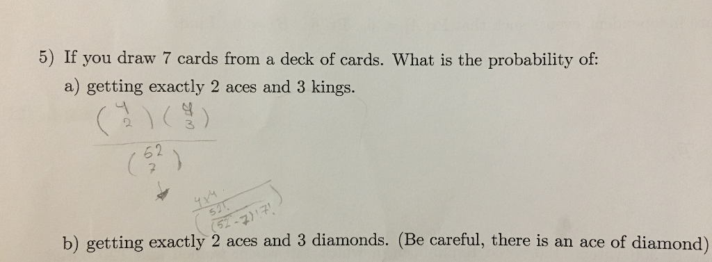 Solved 5) If you draw 7 cards from a deck of cards. What is | Chegg.com