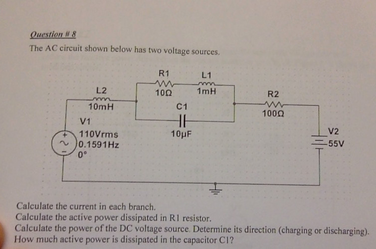 Solved The AC circuit shown below has two voltage sources. | Chegg.com